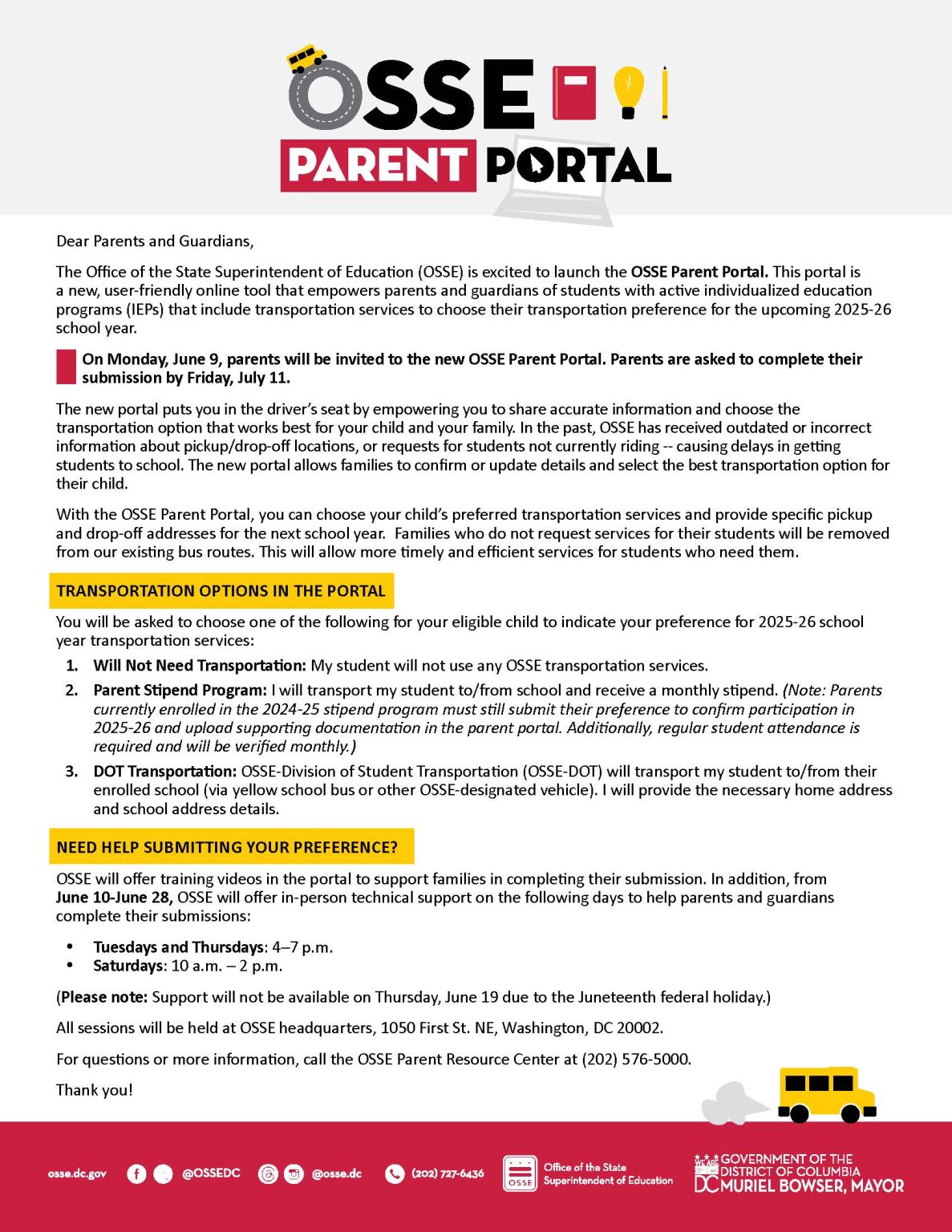 New Parent Portal for OSSE-DOT transportation - ACTION REQUIRED by ...